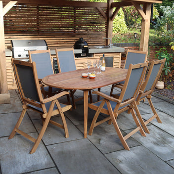 Ellipse FSC Table With 6 Reclining Folding High Back Armchairs | Roseland