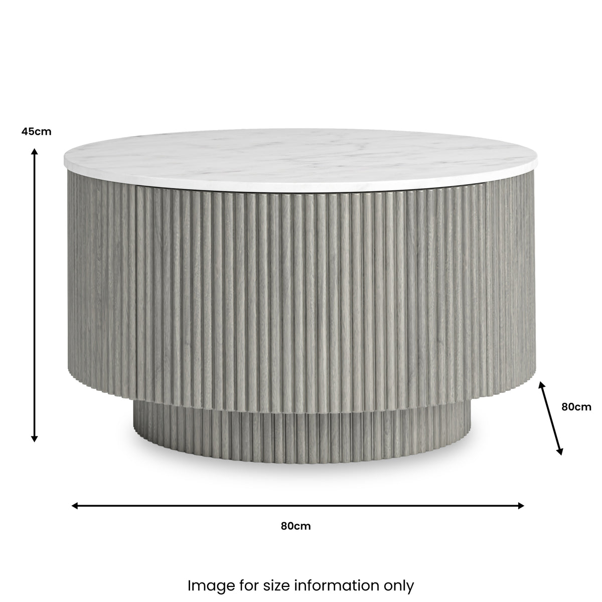 Amelie Grey Round Fluted Mango & Marble 80cm Coffee Table | Roseland