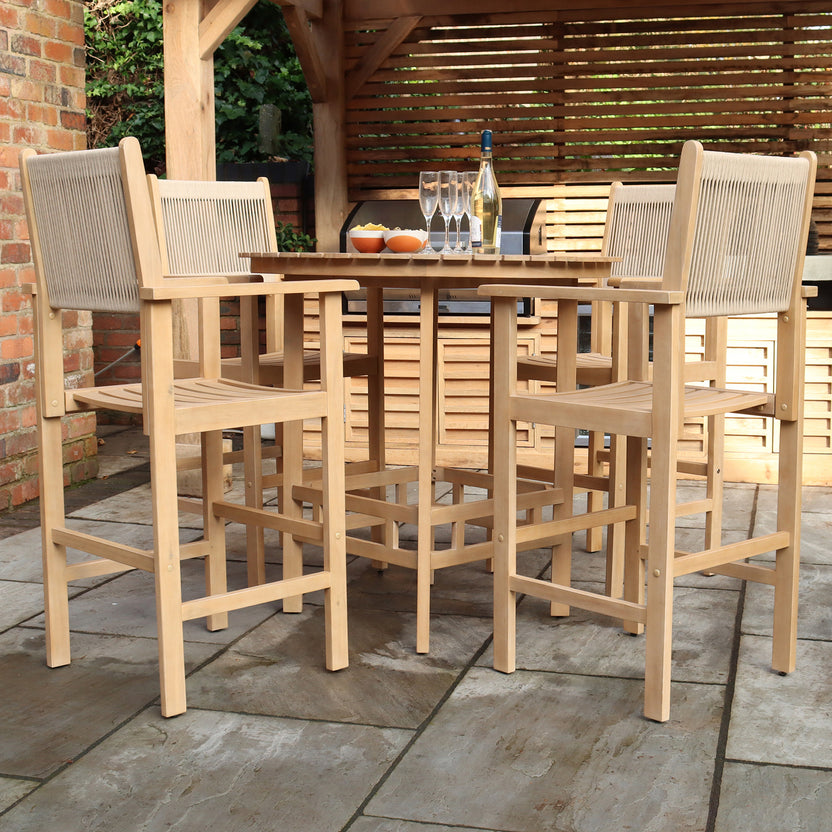 Roma FSC Bar Set 100cm High Table With 4 Rope Bar Stools | Roseland