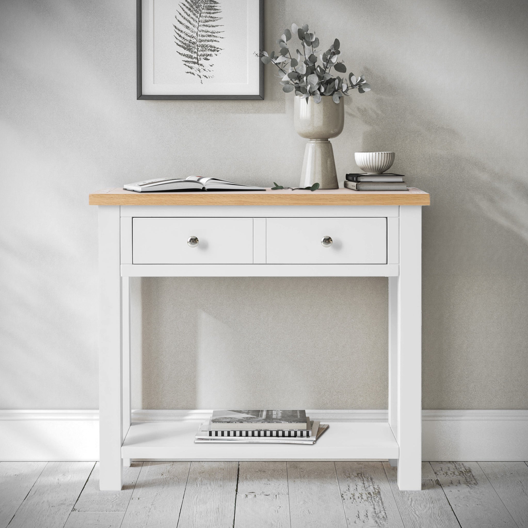 White console table wood top store