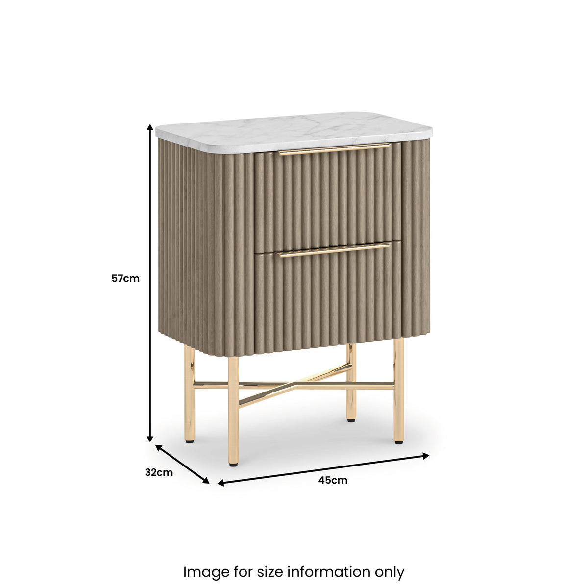 Amelie Grey Fluted 2 Drawer Narrow Bedside Table with Marble Top ...