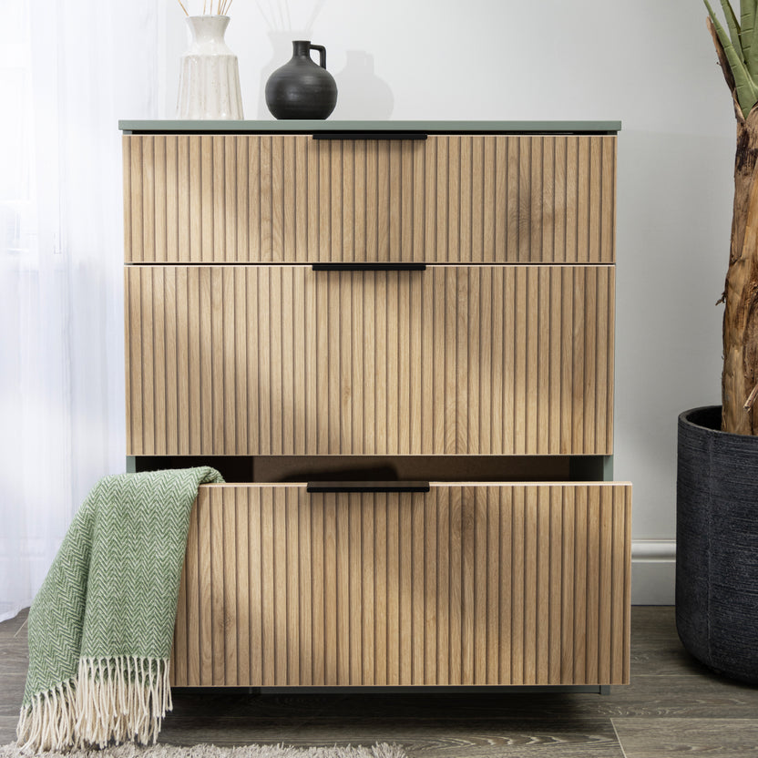 Jago Slatted Effect 3 Drawer Deep Chest of Drawers | Roseland
