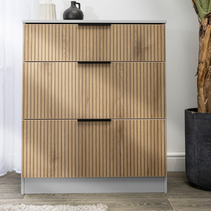 Jago Slatted Effect 3 Drawer Deep Chest of Drawers | Roseland