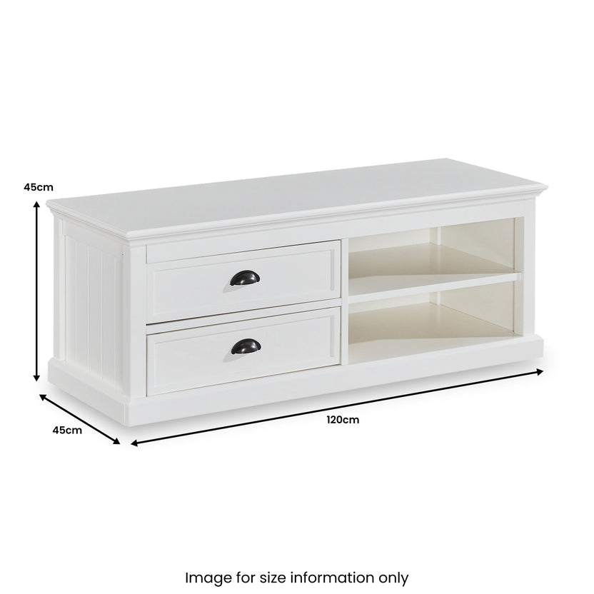 Leighton White 120cm Wide TV Cabinet Unit with Storage | Roseland