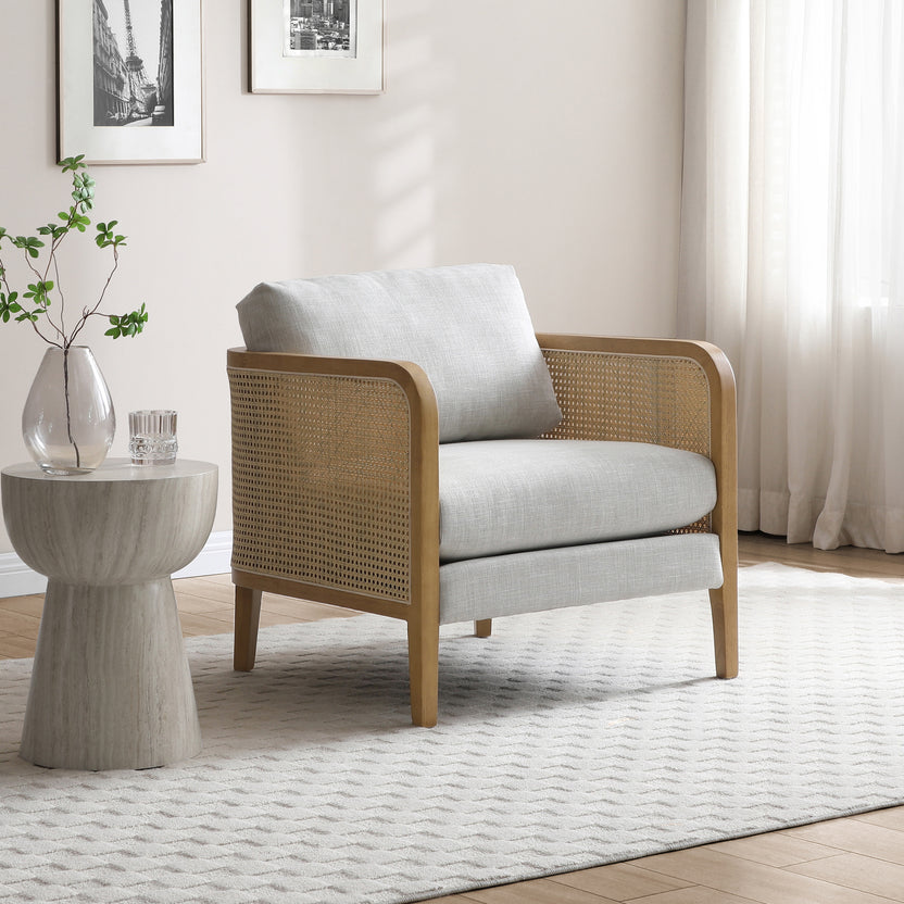 Anara Cream Scandi Rattan Accent Chair for Living Room | Roseland