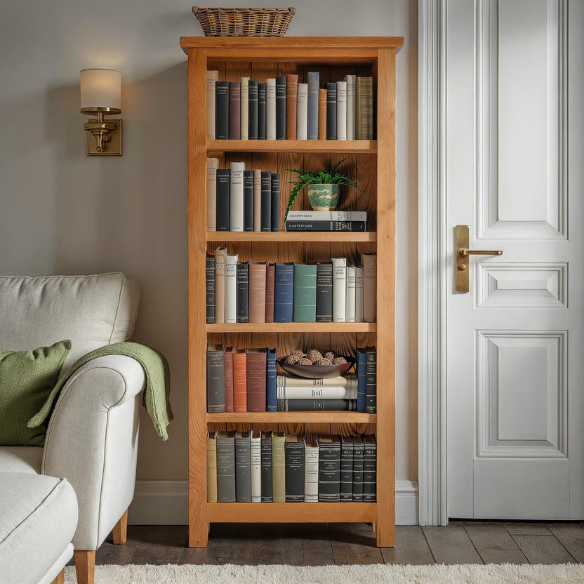 Surrey Oak Slim Narrow Bookcase | Rustic Waxed Oak | Roseland