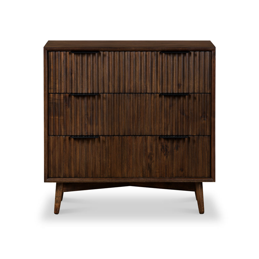 Oskar Walnut Stain Grooved 3 Drawer Chest | Roseland