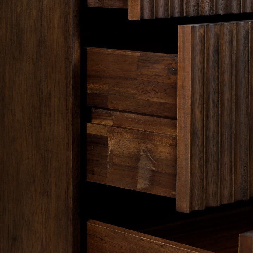 Oskar Walnut Stain Grooved 6 Drawer Chest | Roseland