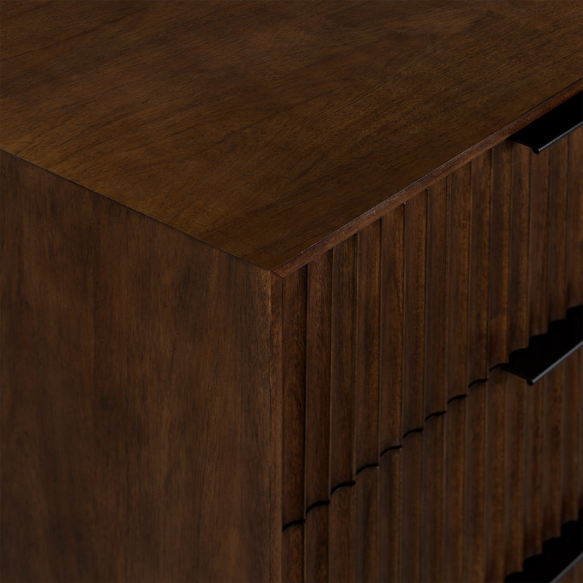 Oskar Walnut Stain Grooved 6 Drawer Chest | Roseland