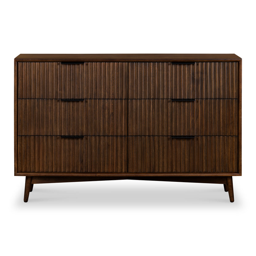 Oskar Walnut Stain Grooved 6 Drawer Chest | Roseland