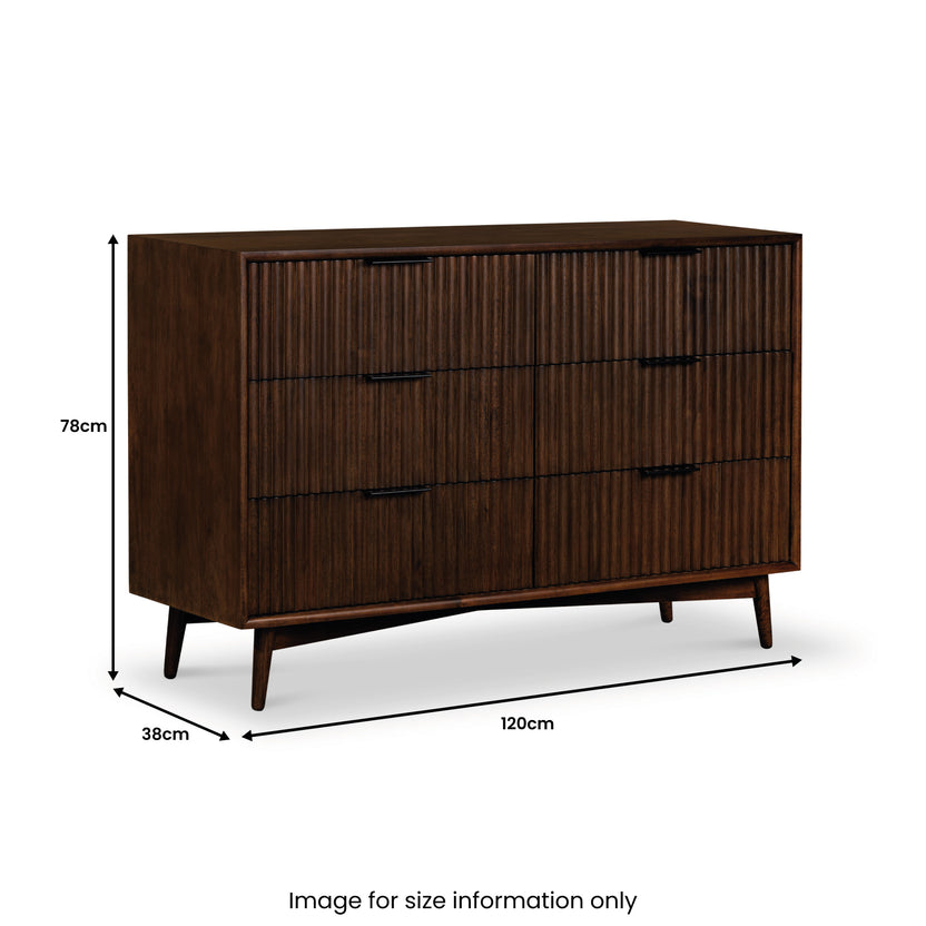 Oskar Walnut Stain Grooved 6 Drawer Chest | Roseland