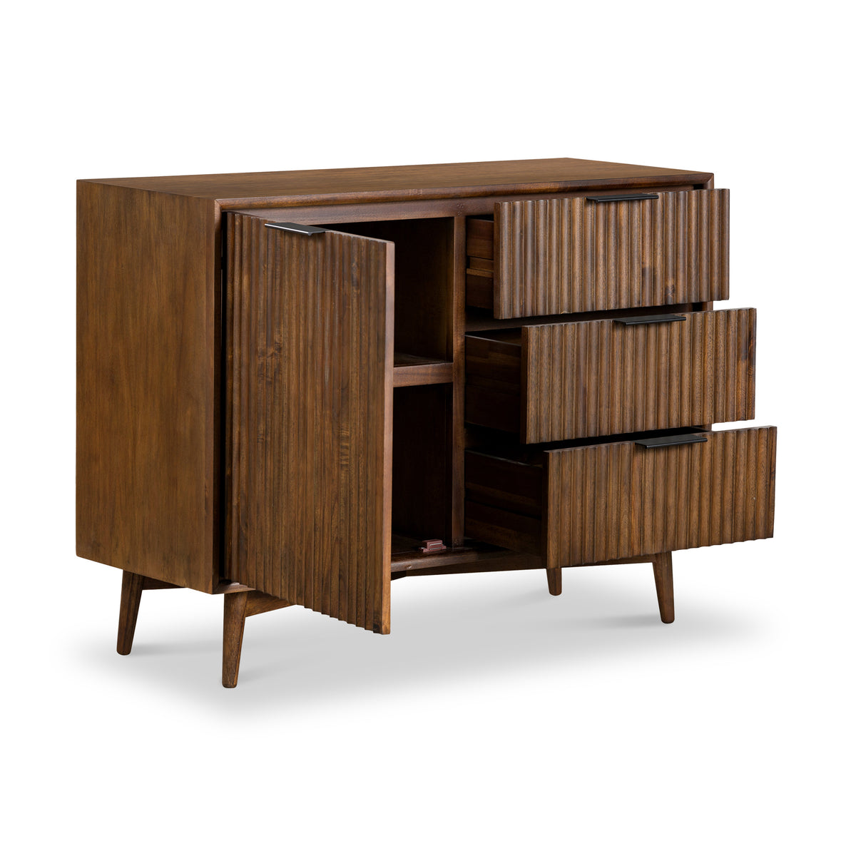 Oskar Walnut Stain Small 3 Drawer Sideboard Cabinet | Roseland