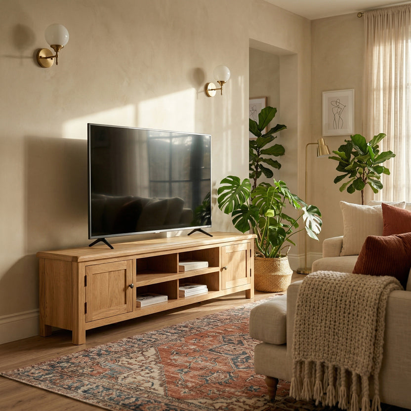 Surrey Oak 180cm Extra Large TV Stand, Screens Up To 81" | Roseland
