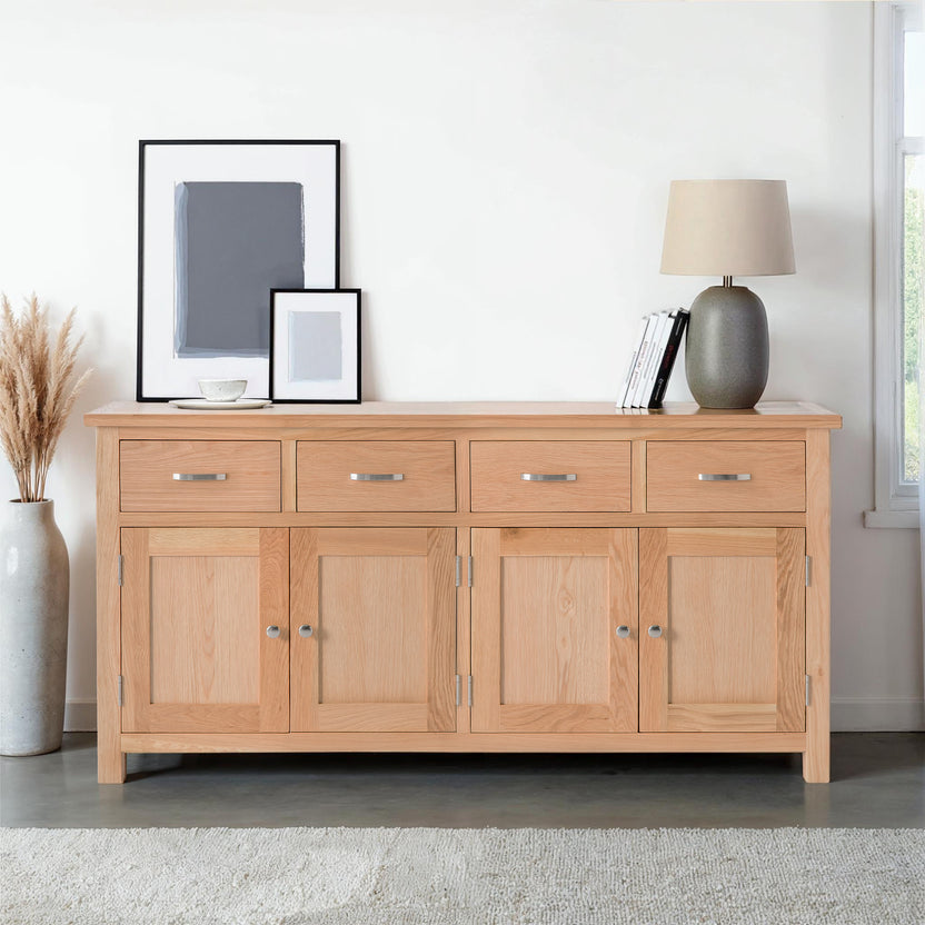 London Oak 4 Door Extra Large Sideboard | Solid Wood | Roseland