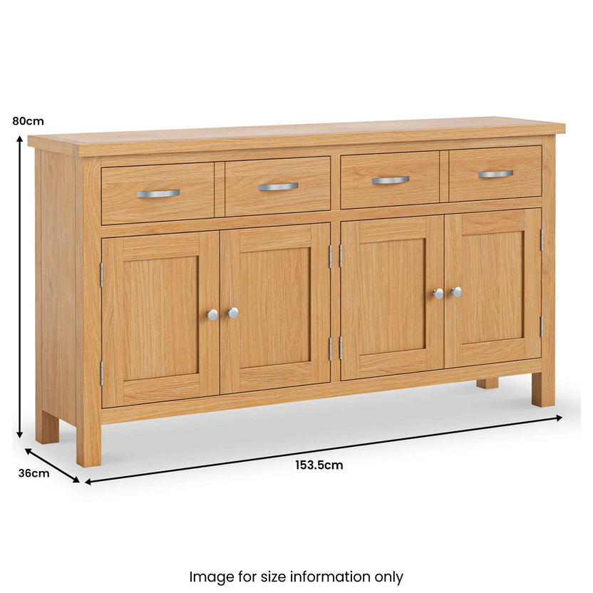 London Oak 4 Door Extra Large Sideboard | Solid Wood | Roseland