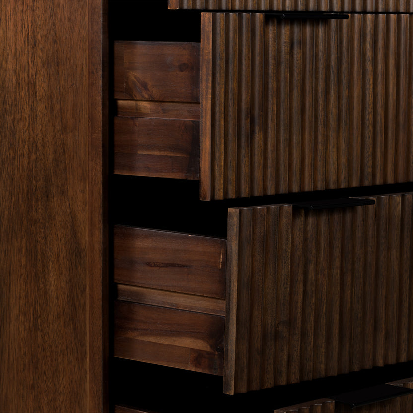 Oskar Walnut Stain Tall Grooved 4 Drawer Chest | Roseland