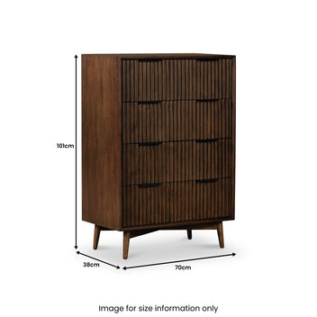 Oskar Walnut Stain Tall Grooved 4 Drawer Chest | Roseland