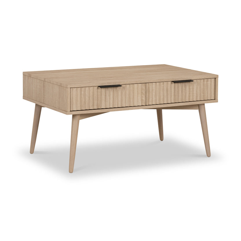 Jakob Oak 2 Drawer Grooved Coffee Table | Roseland