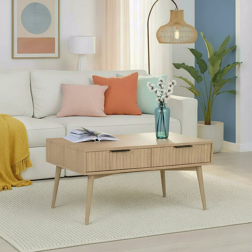 Jakob Oak 2 Drawer Grooved Coffee Table | Roseland