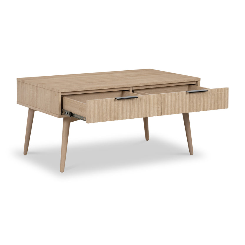 Jakob Oak 2 Drawer Grooved Coffee Table | Roseland