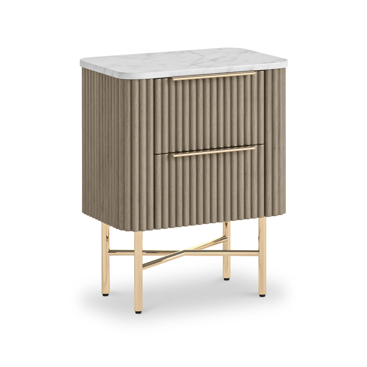Amelie Grey Fluted 2 Drawer Narrow Bedside Table with Marble Top ...