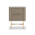 Amelie Grey Fluted 2 Drawer Narrow Bedside Table with Marble Top ...