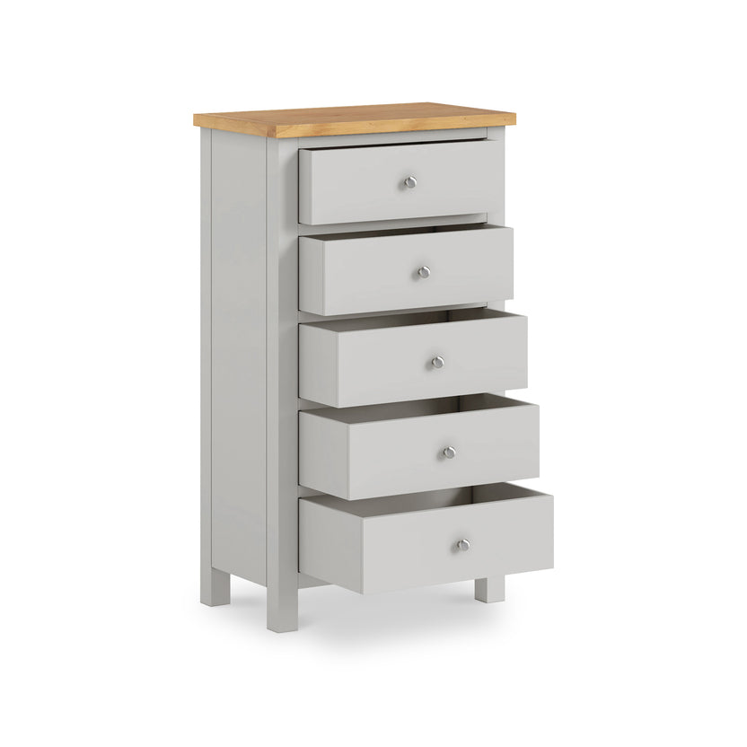 Farrow XL 5 Drawer Tallboy Chest | Grey Cream White & Navy | Roseland