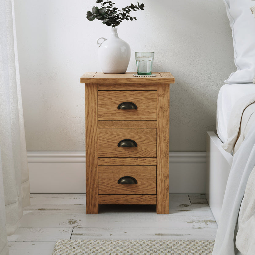 Duchy Waxed Oak Bedside Table | 3 Drawer Bedroom Nightstand | Roseland