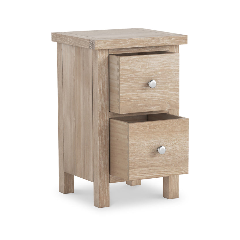 Farrow Washed Oak Slim Bedside Table | 2 Drawer Cabinet | Roseland