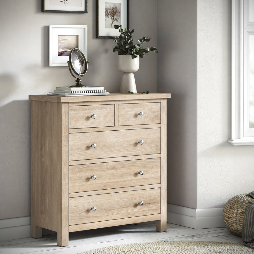 Farrow Washed Oak 2 Over 3 Chest Of Drawers | Roseland Furniture