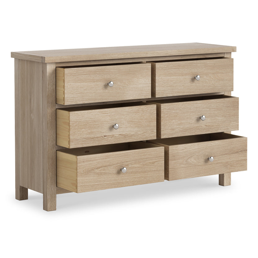 Farrow Washed Oak Large 6 Drawer Chest of Drawers | Roseland