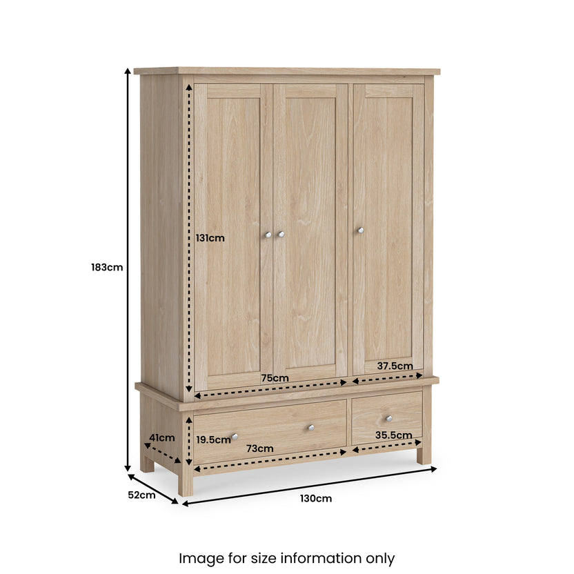 Farrow Washed Oak Triple Wardrobe with Drawers | Roseland