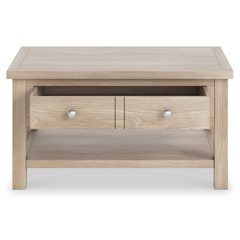 Farrow Washed Oak Coffee Table with Storage Drawer | Roseland