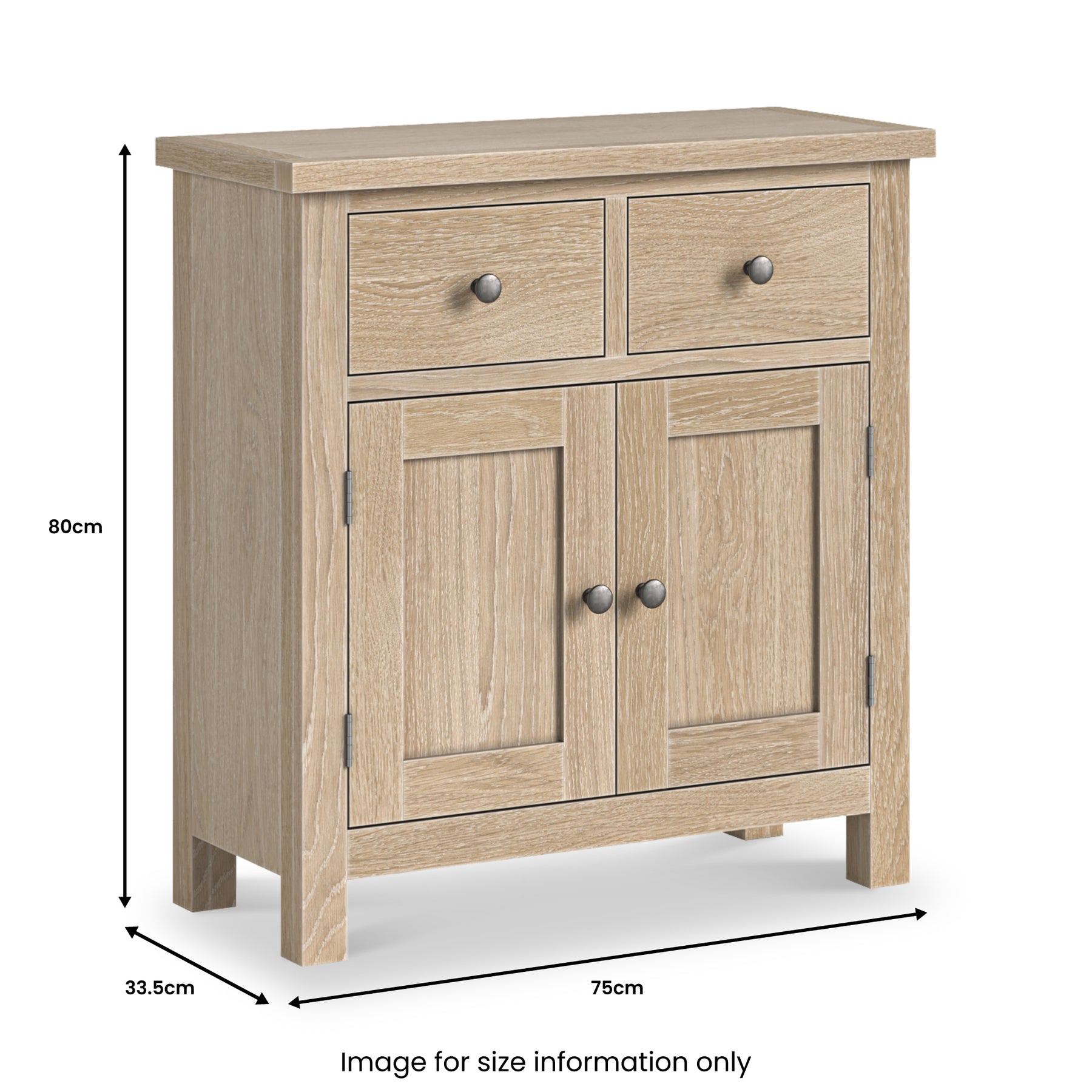 Trelan Washed Oak Mini Sideboard Cabinet | Ready Assembled | Roseland