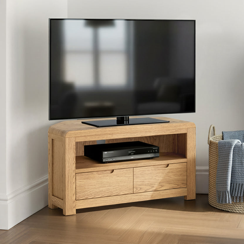 Penryn Oak Corner TV Media Unit for Modern Living Room | Roseland
