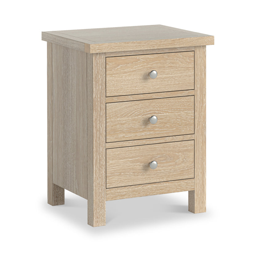 Farrow Washed Oak XL Bedside Table | 3 Drawer Cabinet | Roseland