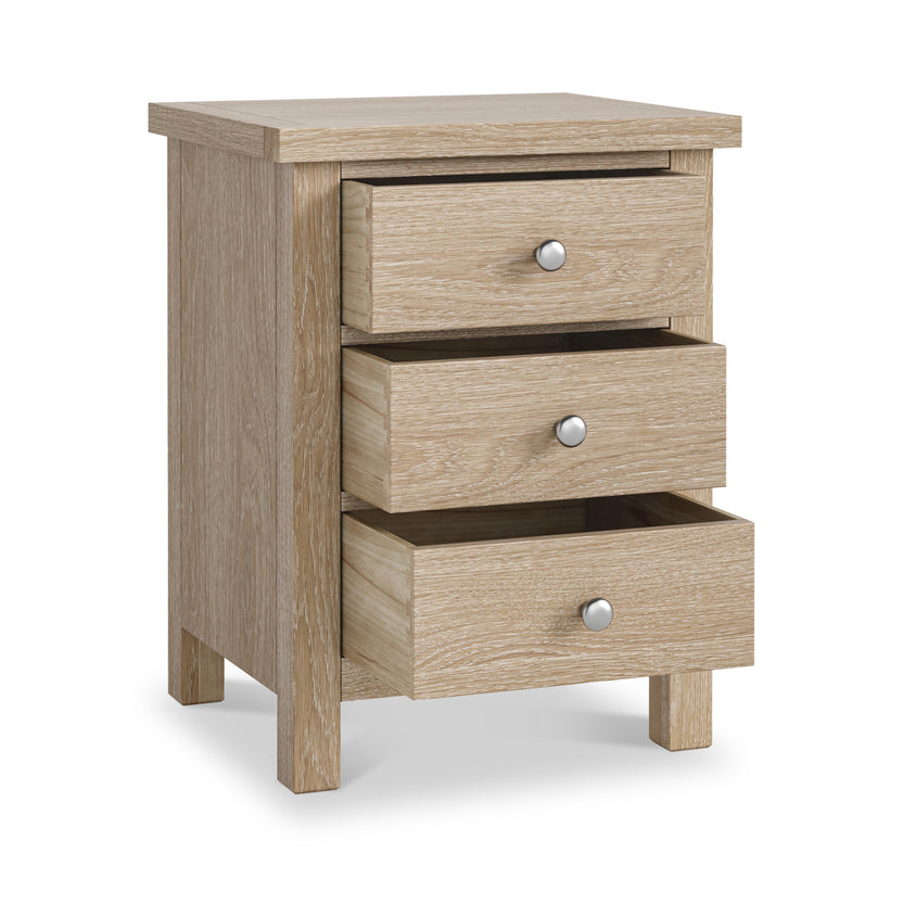 Farrow Washed Oak XL Bedside Table | 3 Drawer Cabinet | Roseland