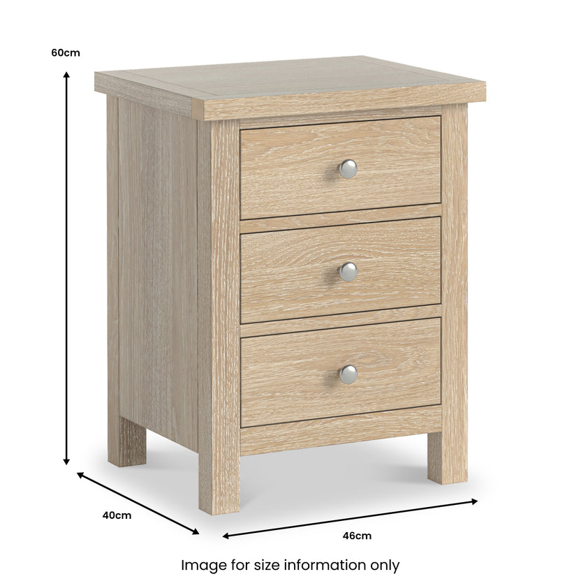 Farrow Washed Oak XL Bedside Table | 3 Drawer Cabinet | Roseland