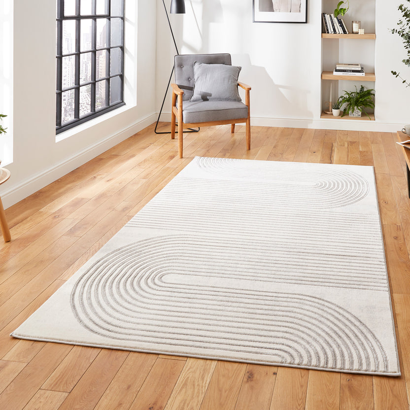 Aldrin Grey Swirl Patterned Rectangular Rug for Living Room or Bedroom ...