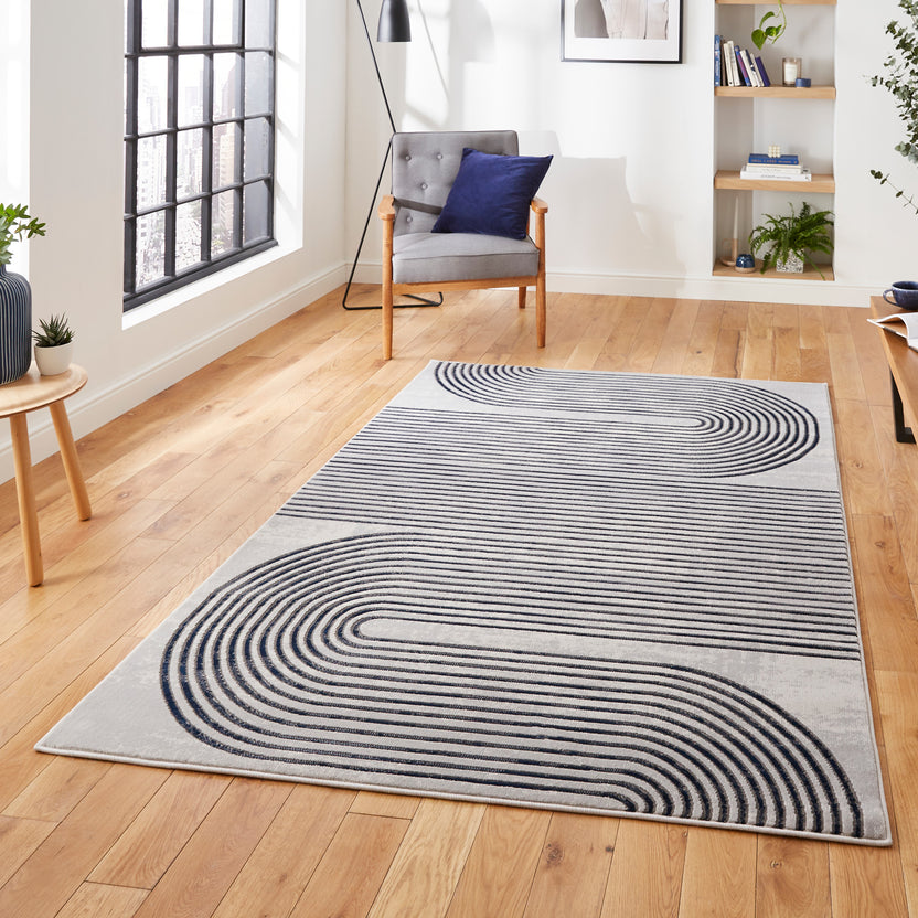 Aldrin Grey Swirl Patterned Rectangular Rug for Living Room or Bedroom ...
