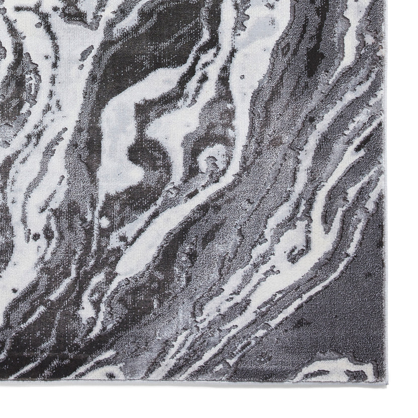 Aldrin Metallic Effect Marble Swirl Rectangular Rug for Living Room or ...