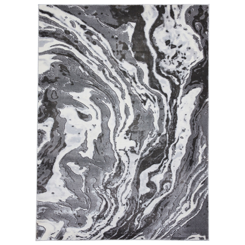 Aldrin Metallic Effect Marble Swirl Rectangular Rug for Living Room or ...