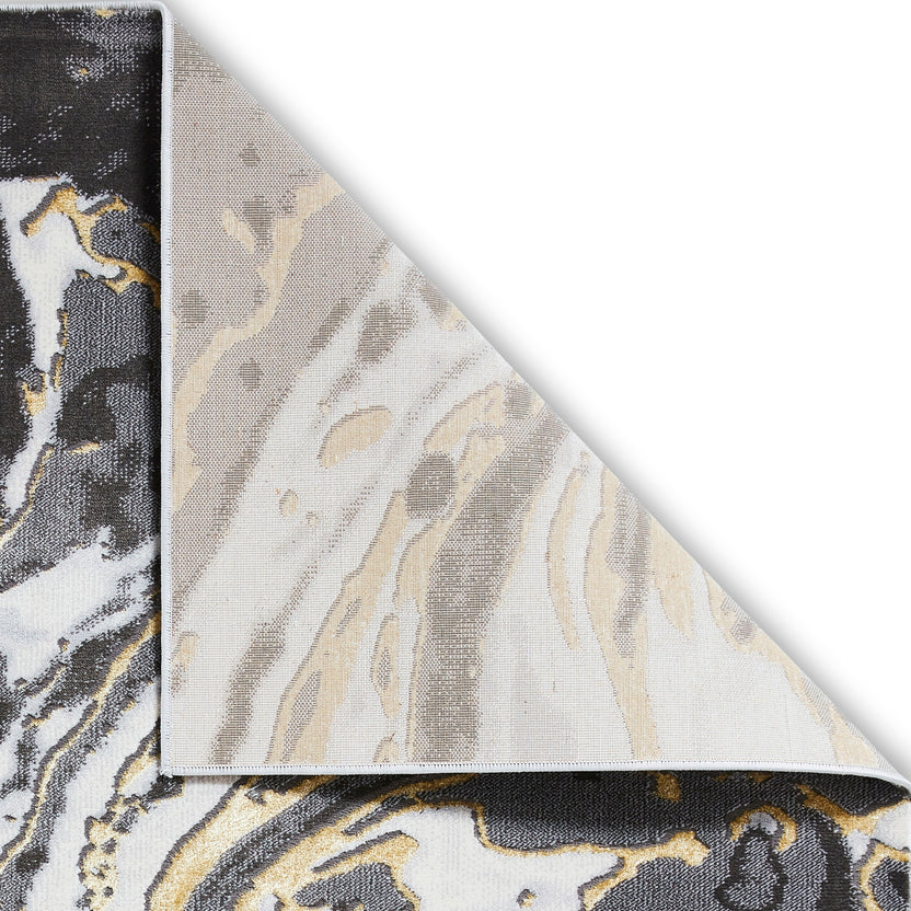 Aldrin Metallic Effect Marble Swirl Rectangular Rug for Living Room or ...
