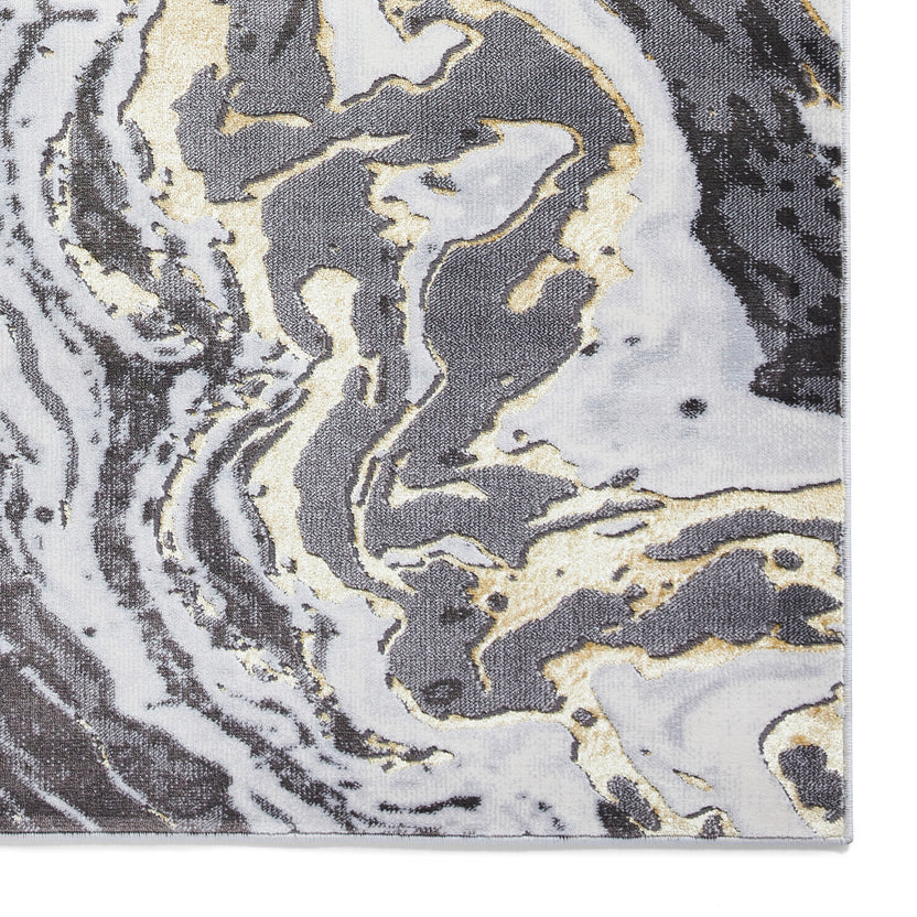 Aldrin Metallic Effect Marble Swirl Rectangular Rug for Living Room or ...