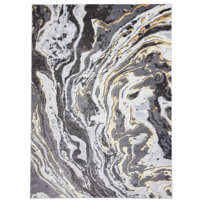 Aldrin Metallic Effect Marble Swirl Rectangular Rug for Living Room or ...