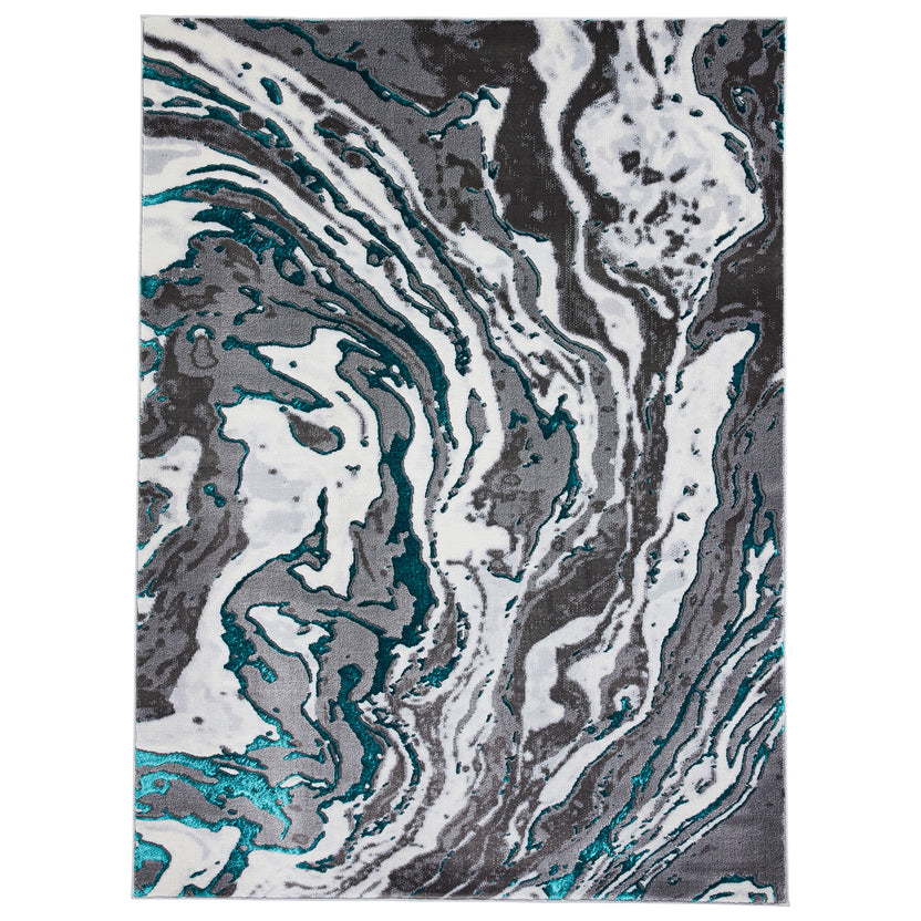 Aldrin Metallic Effect Marble Swirl Rectangular Rug for Living Room or ...