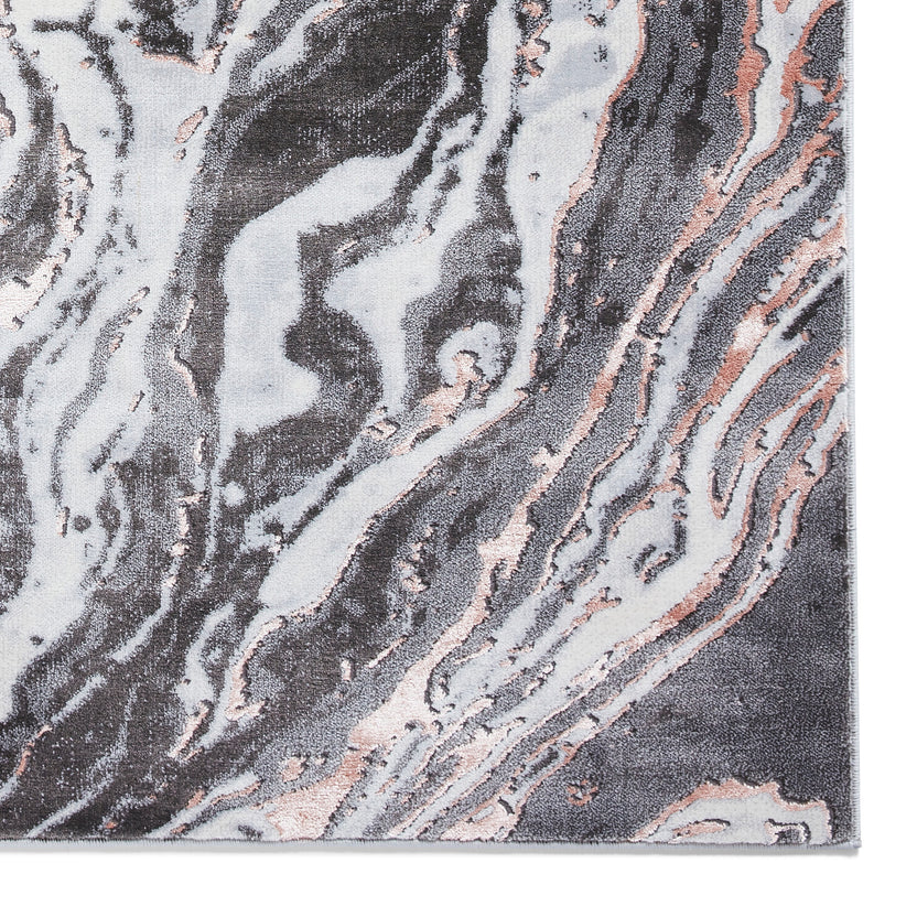 Aldrin Metallic Effect Marble Swirl Rectangular Rug for Living Room or ...