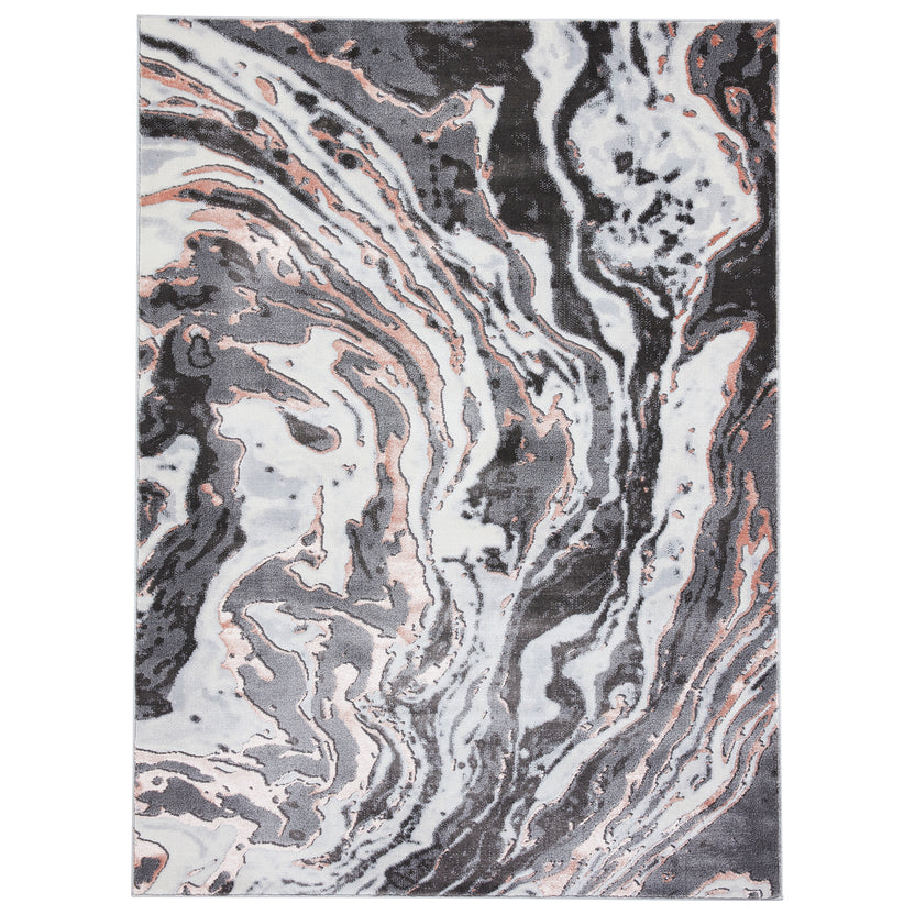Aldrin Metallic Effect Marble Swirl Rectangular Rug for Living Room or ...
