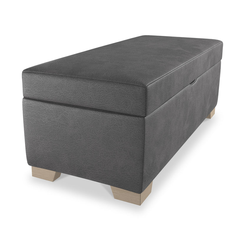 Oakley Faux Leather Storage Footstool | Tan Charcoal Mink | Roseland