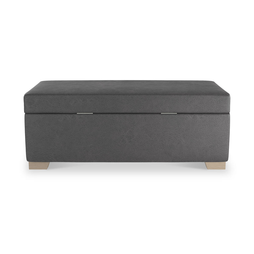 Oakley Faux Leather Storage Footstool | Tan Charcoal Mink | Roseland